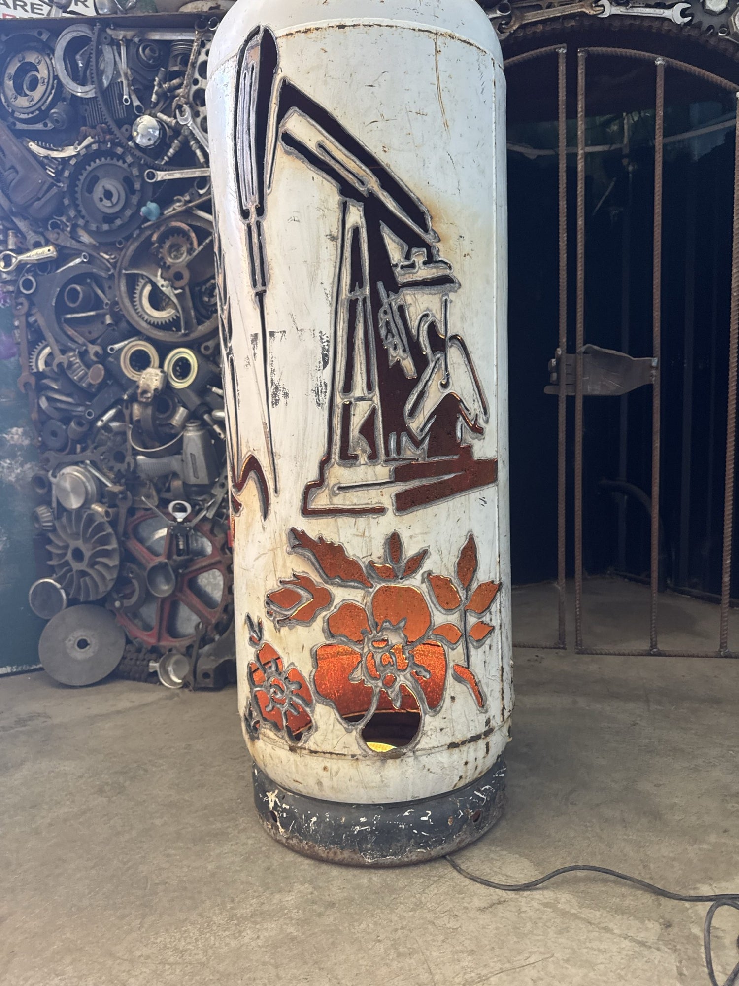 100lb Upcycled Patio Lantern, Pump Jack,Wheat & Wild Rose – TheeUpCycler